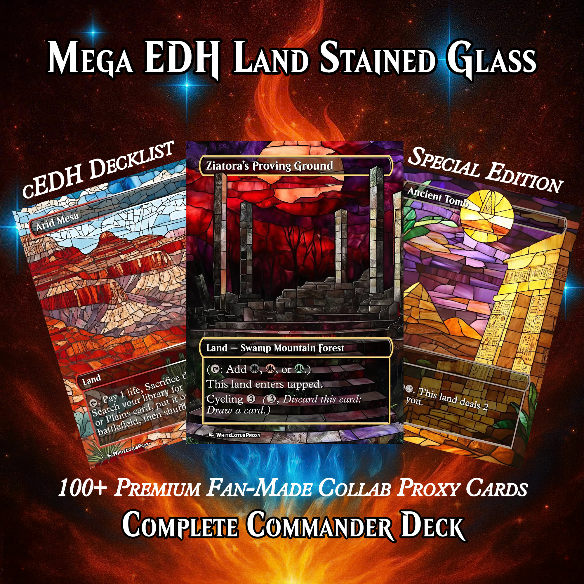 STAINED GLASS MEGA EDH LAND PACK – PREMIUM COLLECTOR SET (55 CARDS ...